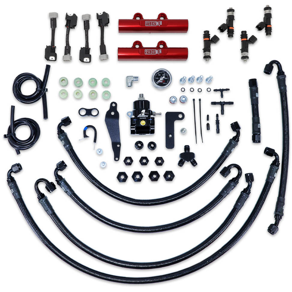 IAG PTFE Fuel System w/ FIC Injectors, Aeromotive FPR, IAG Rails (Red ...